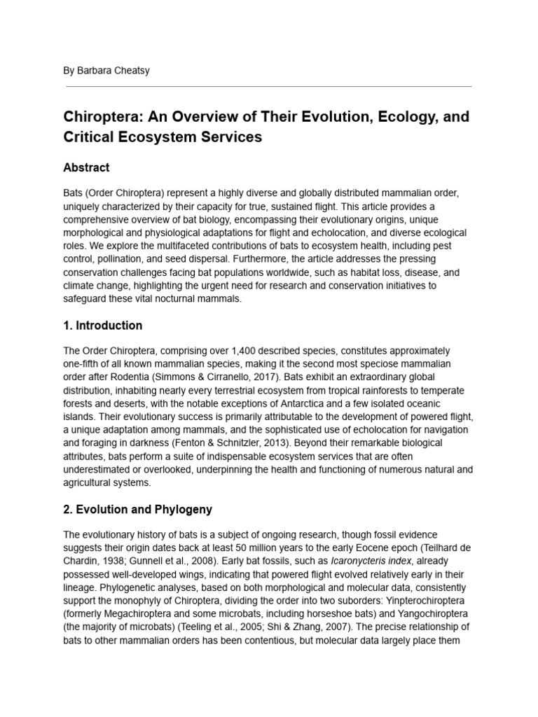 Chiroptera - An Overview of Their Evolution, Ecology, and Critical ...