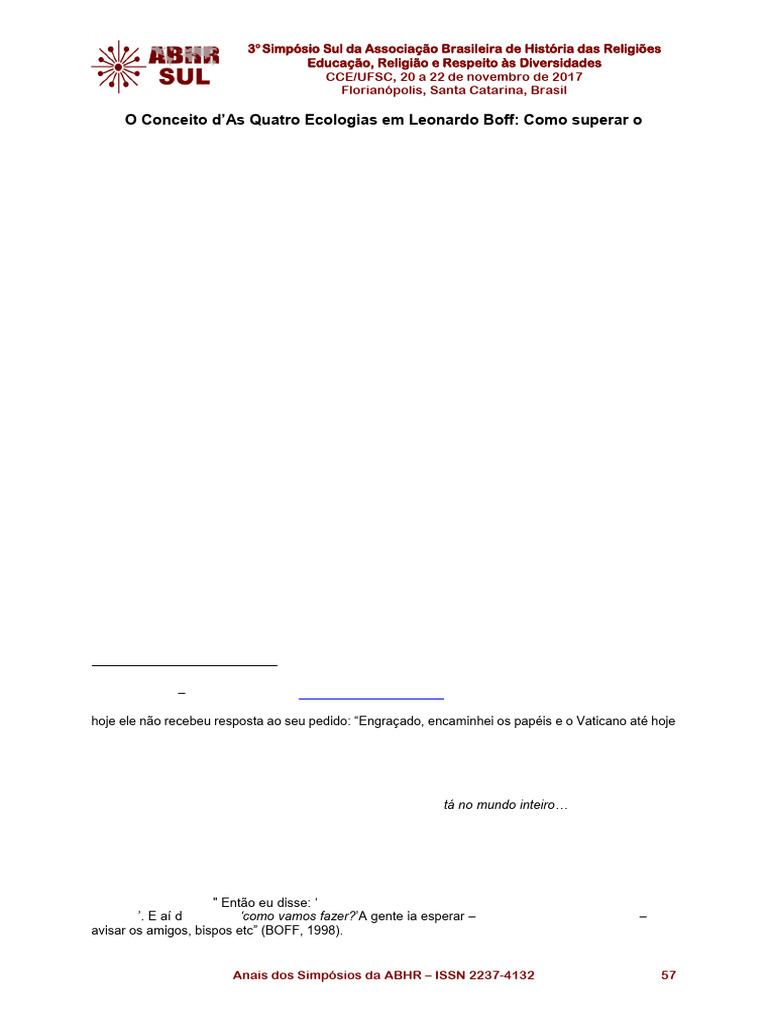 Quatro Ecologias de Boff: Superando o Antropocentrismo | PDF | Ecologia ...