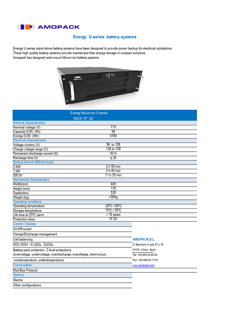 Amopack 125V-50Ah Battery Pack | PDF | Rechargeable Battery | Galvanic ...