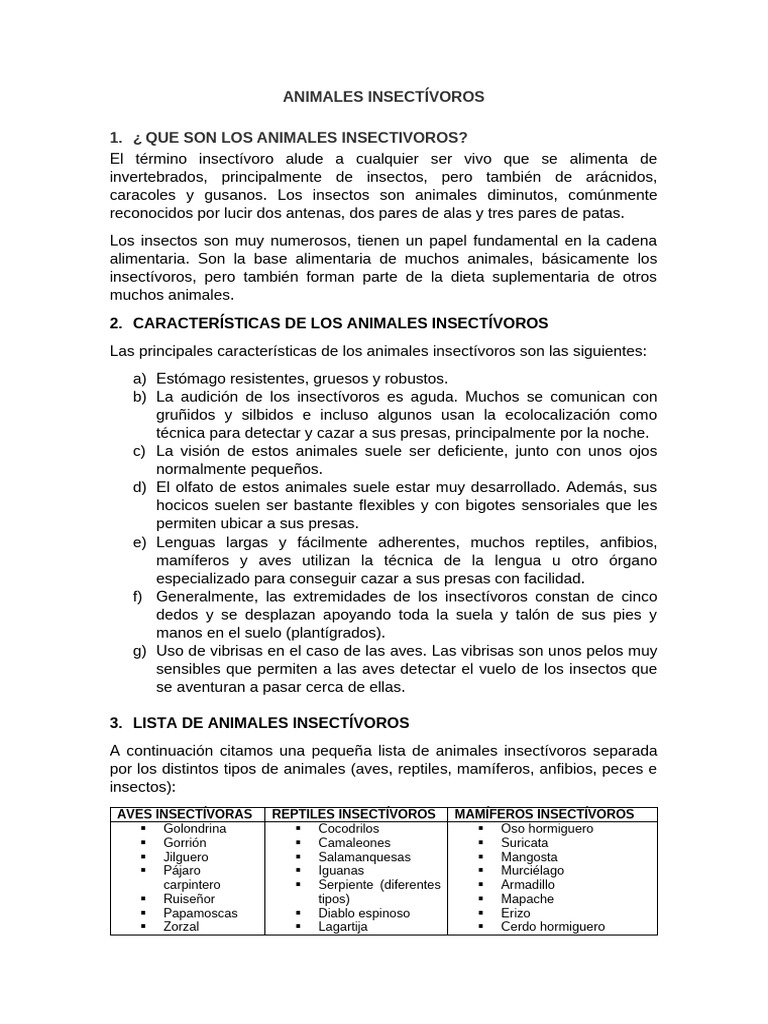 Animales Insectívoros | PDF | Aves | Insectos