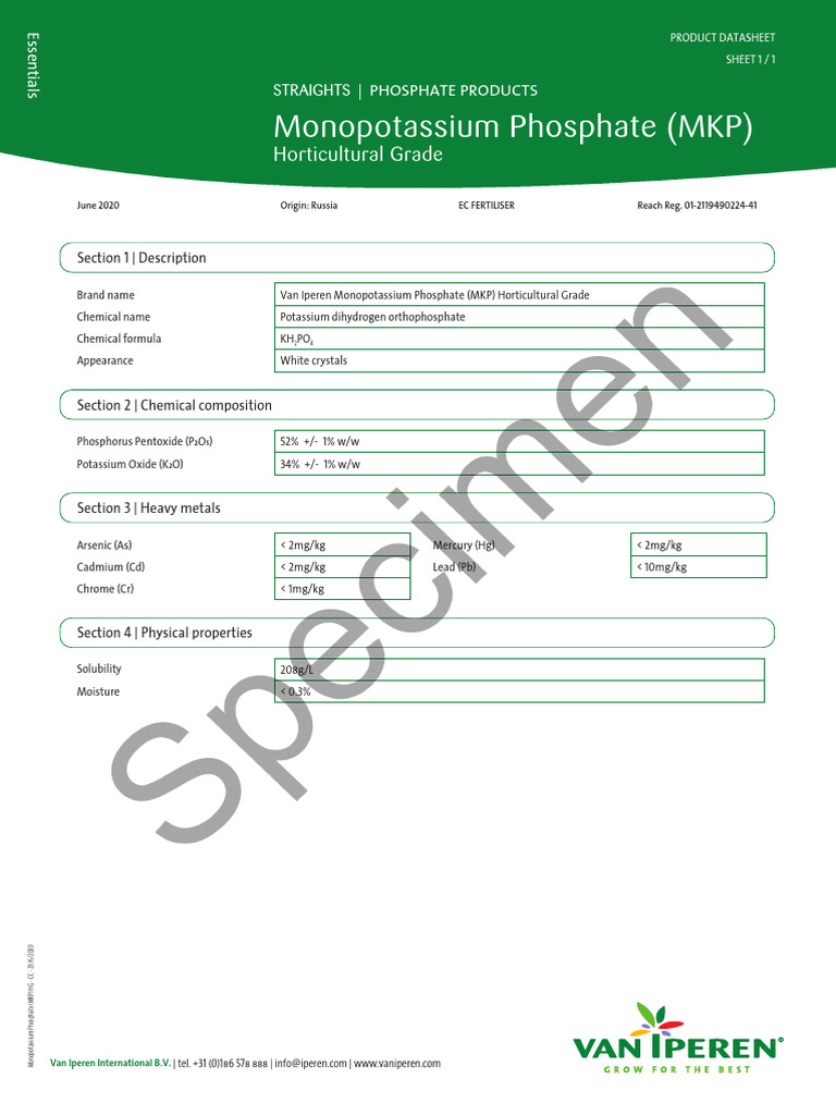 VII TDS en CC Monopotassium Phosphate MKP HG 23-6-2020 1092 | PDF | Phosphate | Sets Of Chemical ...