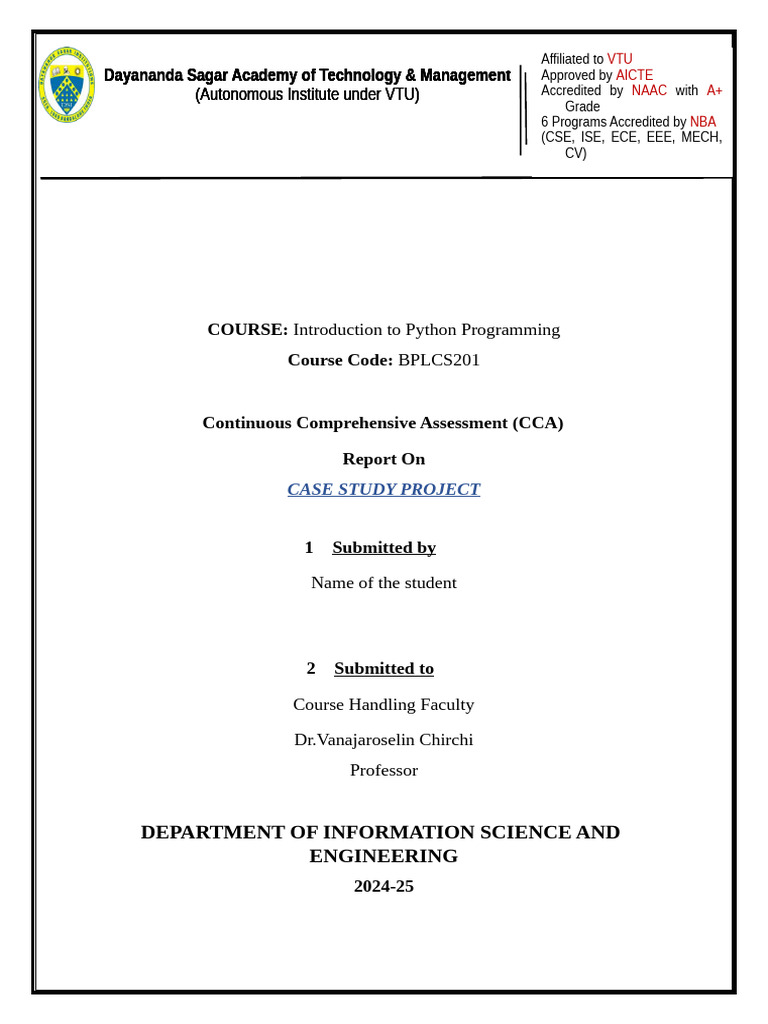 Case Study Project Report Format 19-6-2025 | PDF