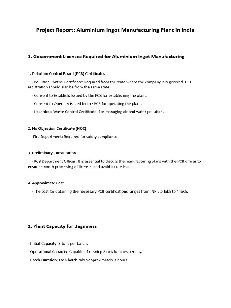 Aluminium Ingot Project Report | PDF | Scrap | Materials