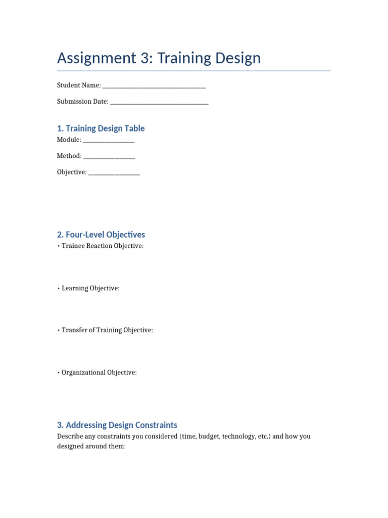 Assignment 3 Training Design Student Fillable | PDF