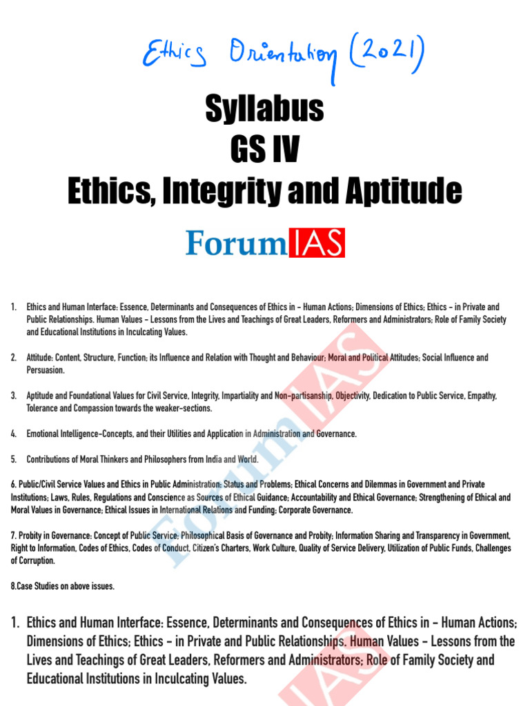 Ethics, Integrity, and Aptitude Syllabus | PDF | Governance | Morality