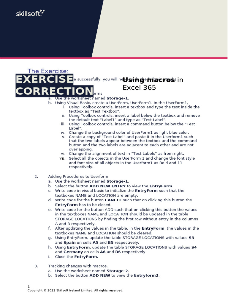 Skillsoft Using Macros in Excel 365 Exercise Step-By-step Answers (Ds Ms365ex 28 Enus) | PDF ...