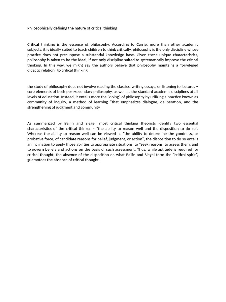 Philosophically Defining The Nature of Critical Thinking | PDF