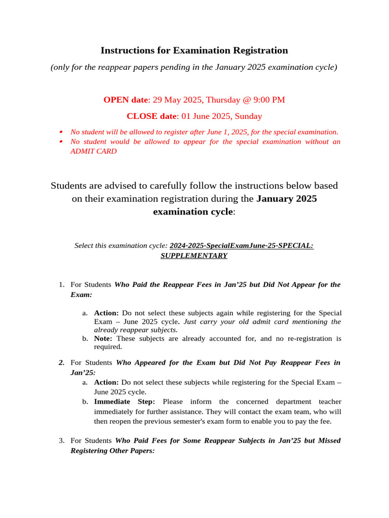 Instructions For Examination | PDF