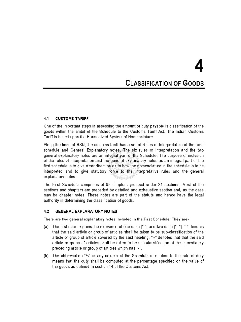 Chapter-4 Classification of Goods | PDF | Customs | Tariff