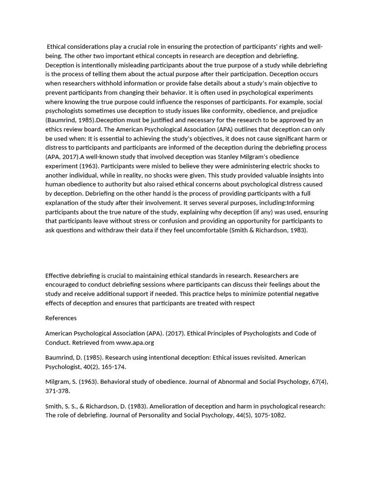 Deception and Debriefing S | PDF | Deception | Psychology