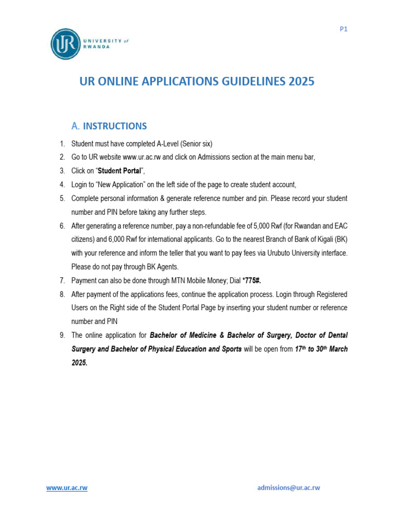 Ur Application Guidelines 2025 | PDF
