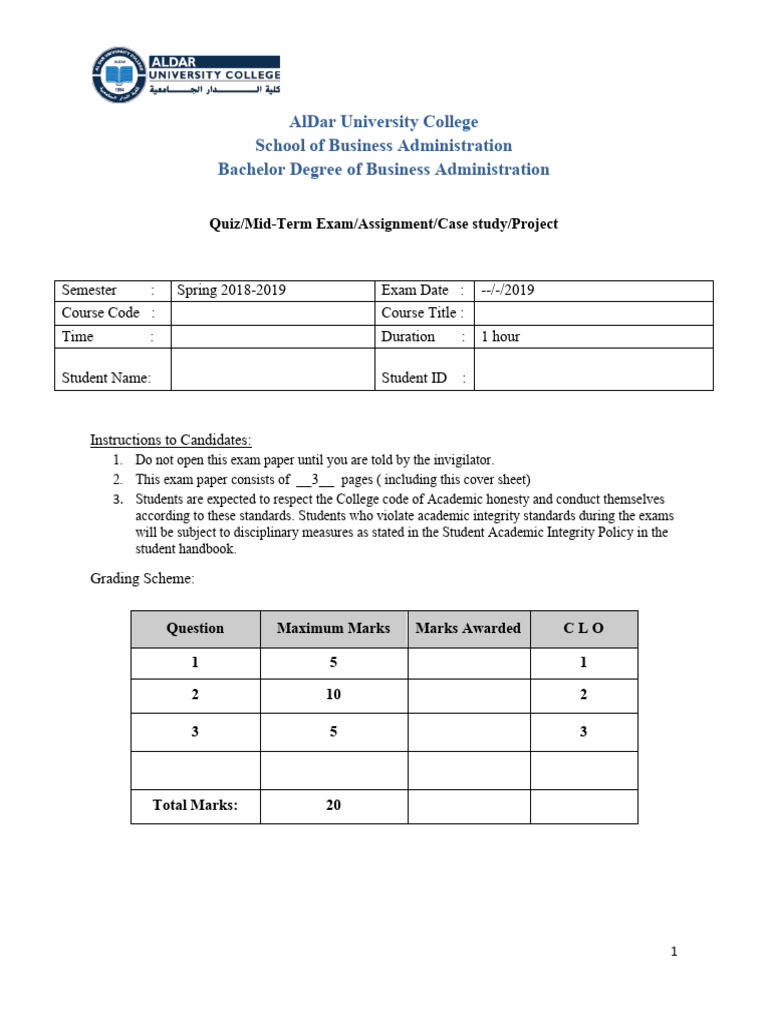 Assessment Format 1-1 | PDF