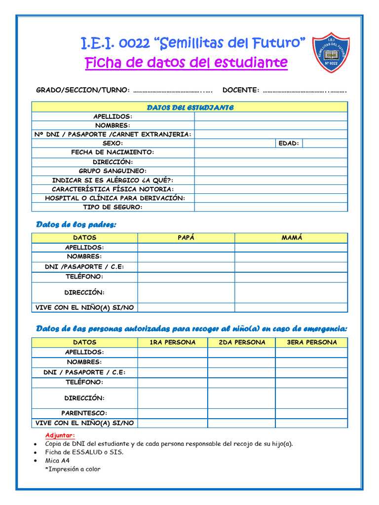 Ficha de Datos Del Estudiante | PDF