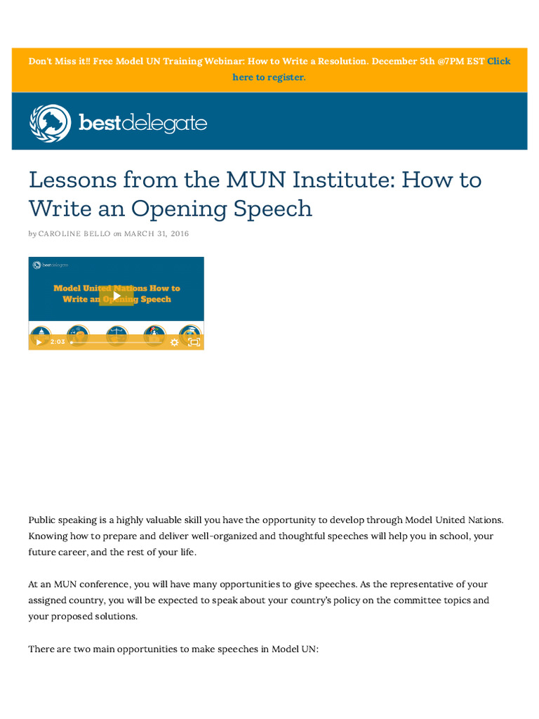 Lessons From The MUN Institute - How To Write An Opening Speech - Best ...