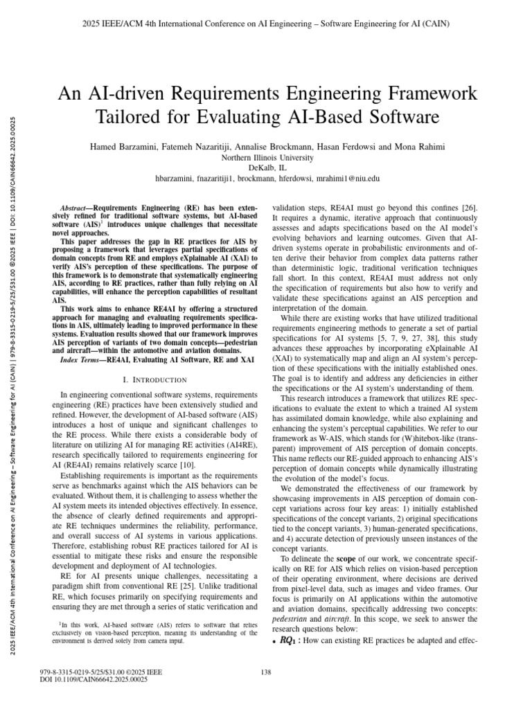 An AI-driven Requirements Engineering Framework Tailored For Evaluating AI-Based Software | PDF ...