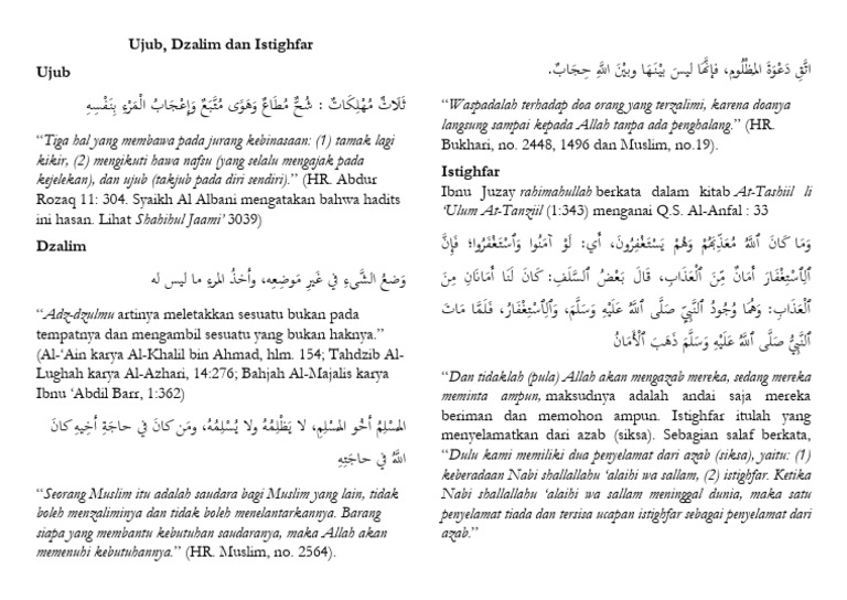 Ujub dan Dzalim dalam Islam | PDF