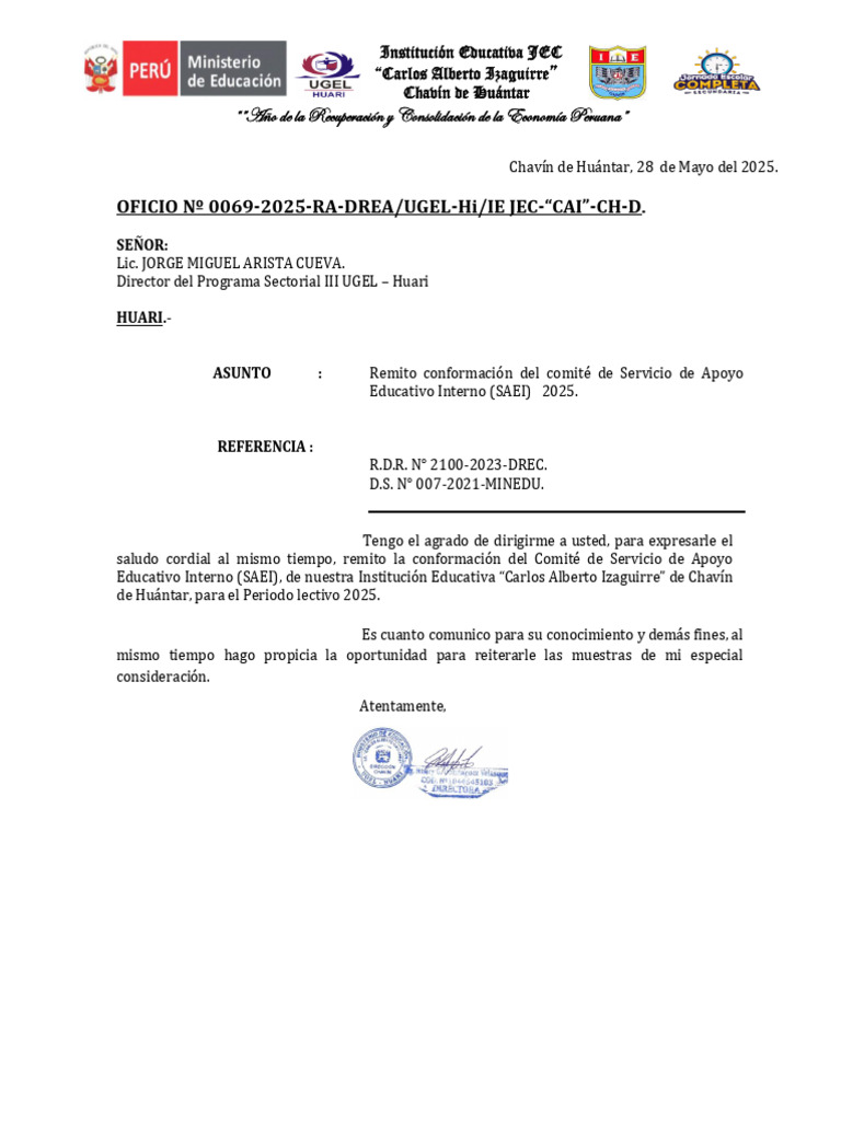 Conformación del SAEI 2025 en Chavín | PDF | Ministerio (Departamento ...