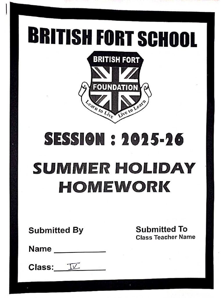 Holiday Homework Class-4th | PDF