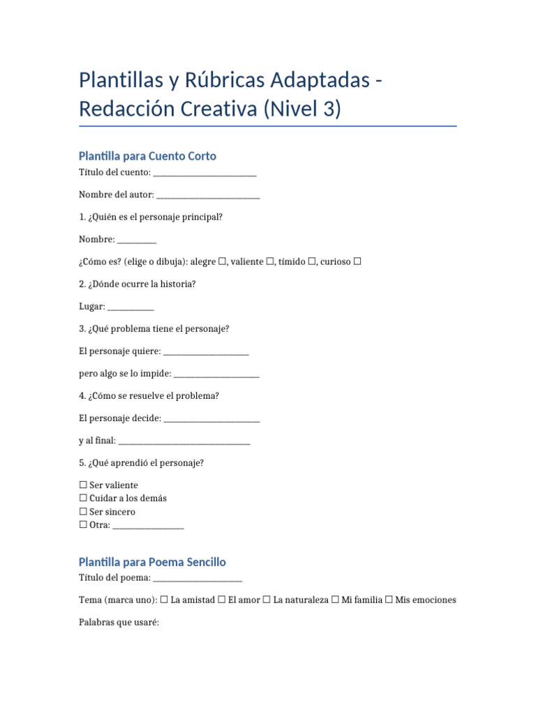 Plantillas para Redacción Creativa | PDF