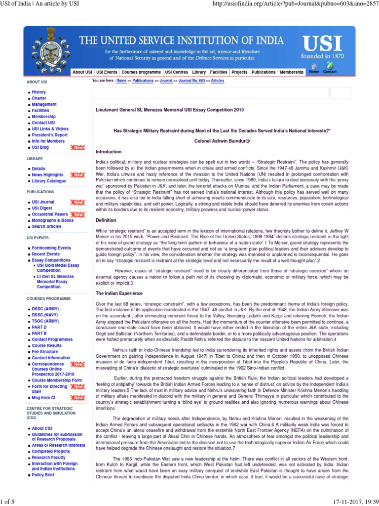 Strategic Restraint in India's Policy | PDF | Military | International ...