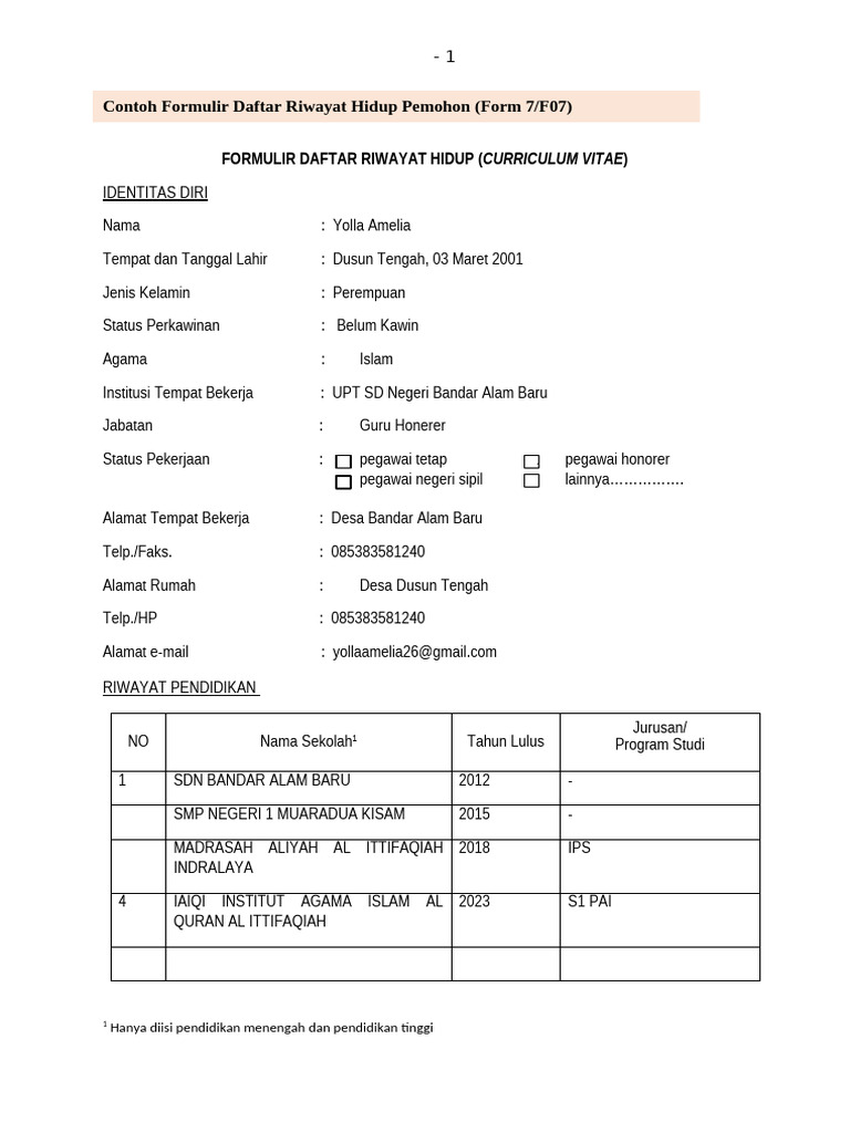 Formulir Daftar Riwayat Hidup Pemohon 0 | PDF