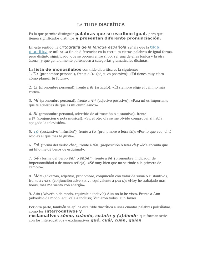 Tilde Diacrítica en Español: Guía Completa | PDF