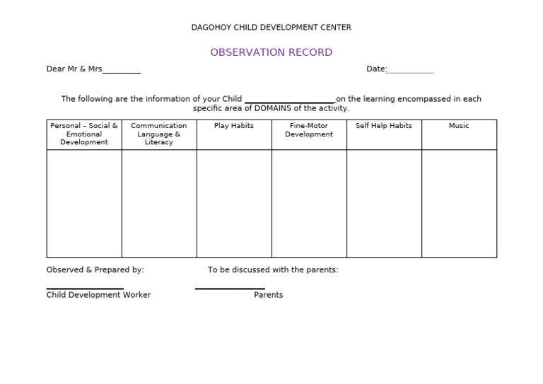 Child Development Observation Record | PDF