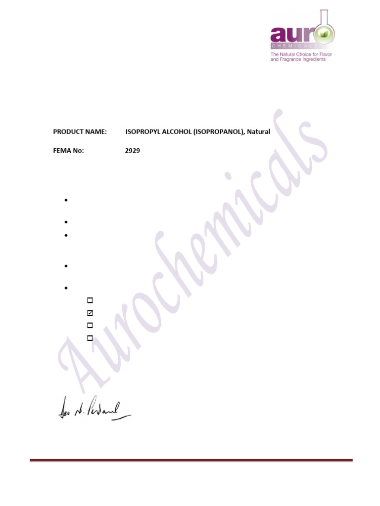 Isopropyl Alcohol Isopropanol Natural Halal Declaration | PDF