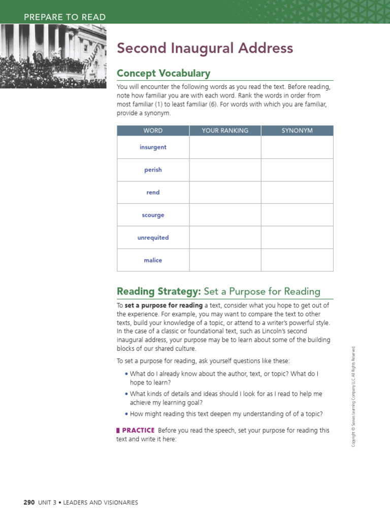 Concept Vocabulary (Prepare To Read) - Second Inaugural PDF | PDF ...