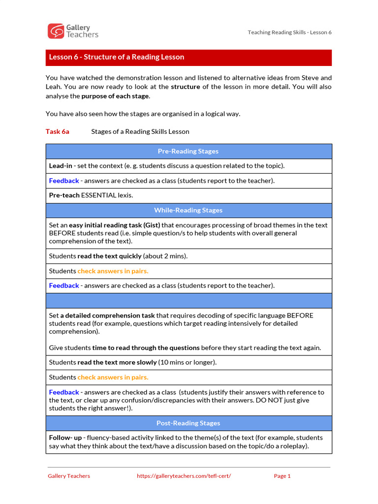 Structure of A Reading Skills Lesson | PDF | Reading Comprehension | Cognitive Psychology