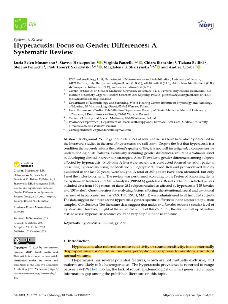 Hyperacusis: Focus On Gender Differences: A Systematic Review | PDF ...