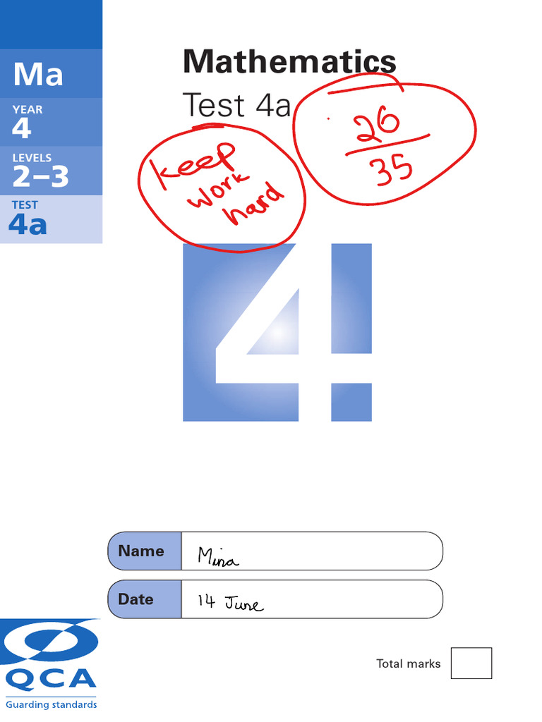 04 Year 4 2003 Mathematics Test A Levels 2 3 | PDF