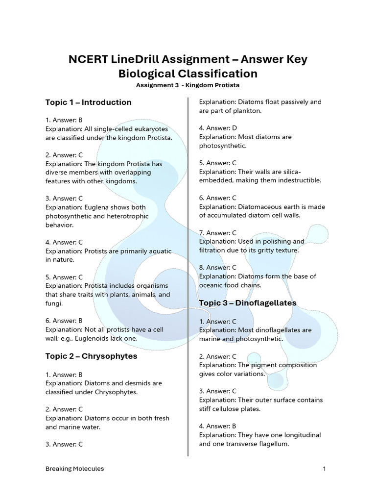 NCERT LineDrill 3 - Biological Classification (Ans Key) | PDF ...