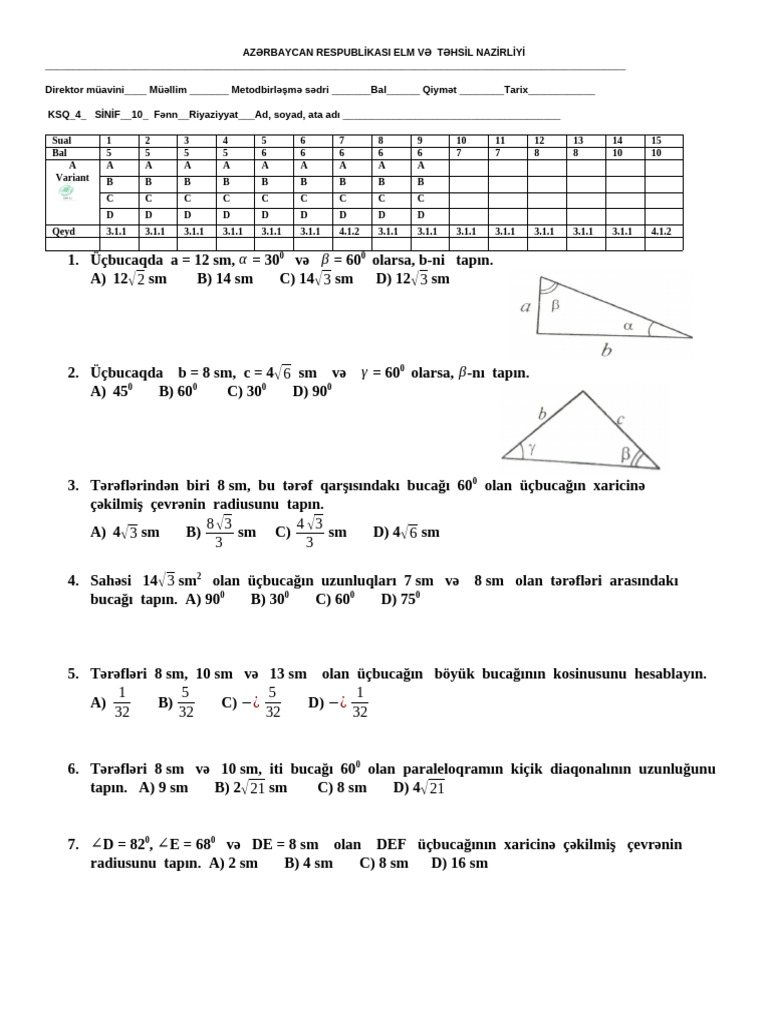 10 Sinif KSQ 4 S. Vüsalə | PDF