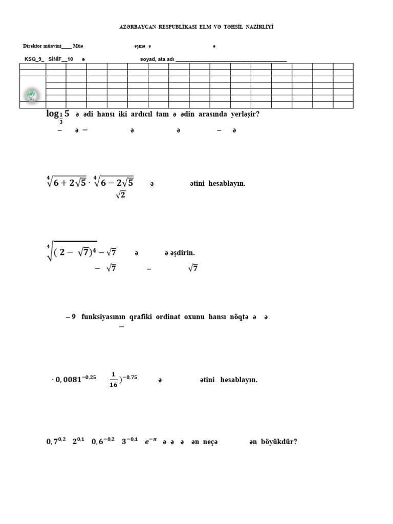 10 Sinif KSQ 9 S.vusale | PDF