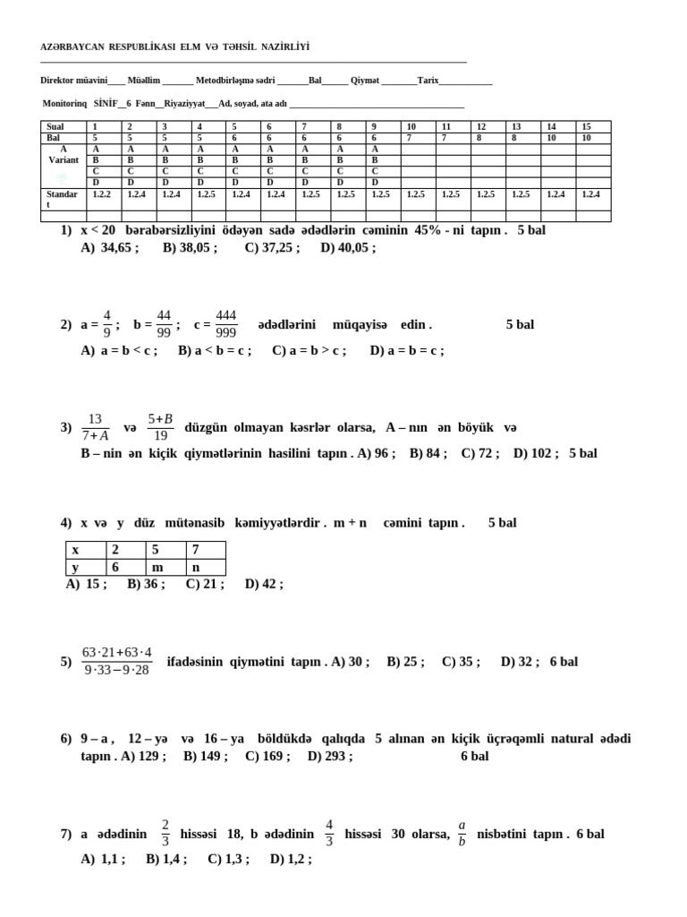 6 Sinif Monitorinq 2 S. Vüsalə | PDF
