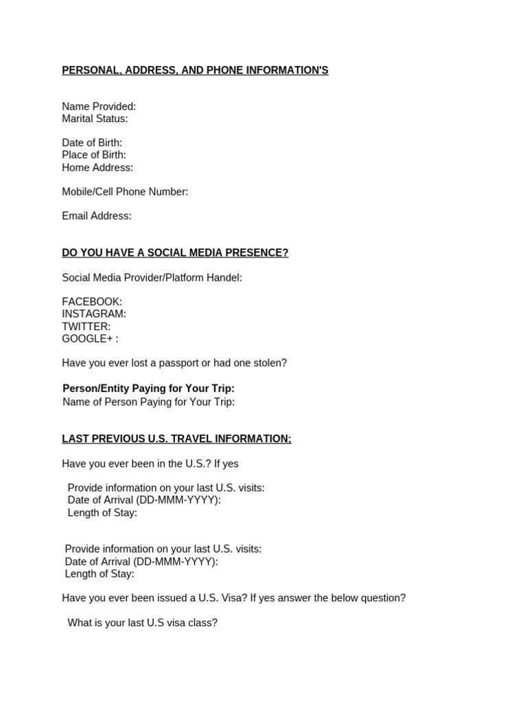 Online Nonimmigrant Visa Application Form (DS-160) | PDF | Travel Visa