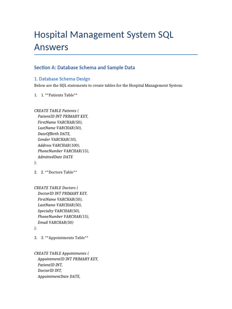 Hospital Management SQL Answers | PDF | Sql | Table (Database)