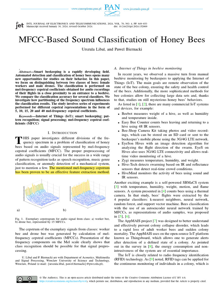 MFCC-Based Sound Classification of Honey Bees | PDF | Support Vector ...