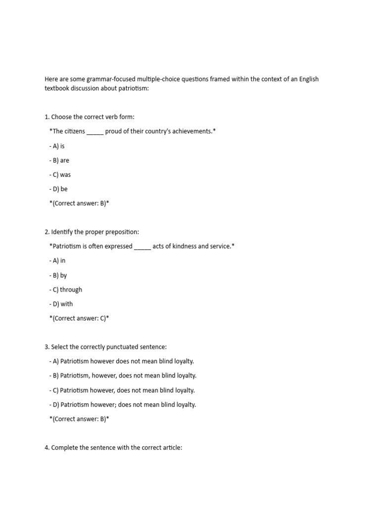 Grammar Questions on Patriotism & Global Warming | PDF | Climate Change ...