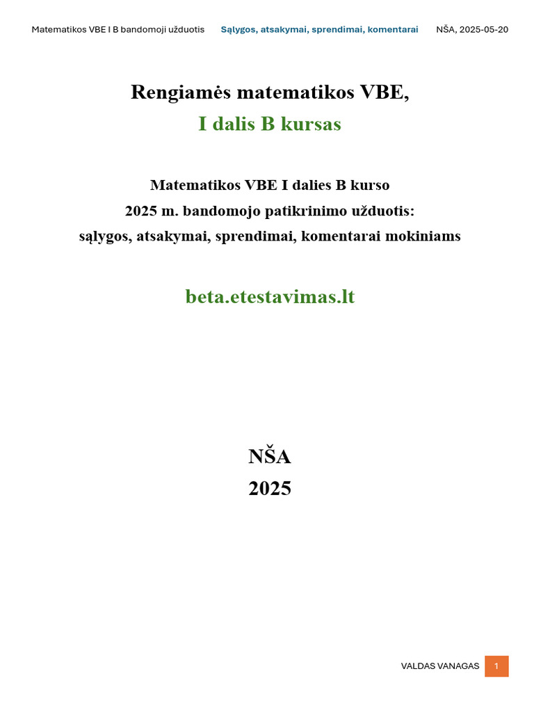 VBE I B - Bandomoji - 2025 05 20 - Konsultacija Mokiniams | PDF