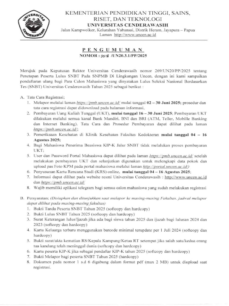 Pengumuman Registrasi Utbk-Snbt 2025 65293 | PDF