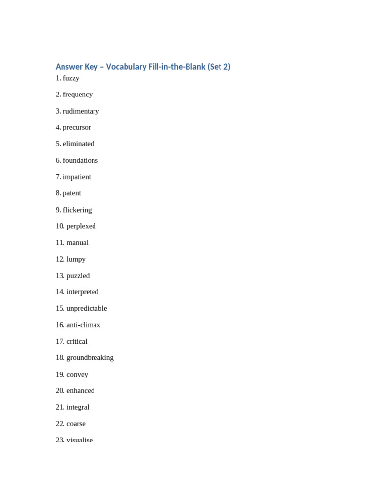 Vocabulary Fill in The Blank Answer Key Set2 | PDF