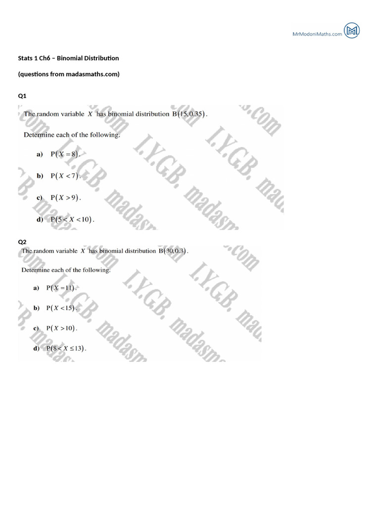 Stats 1 Ch6 - Binomial Distribution | PDF