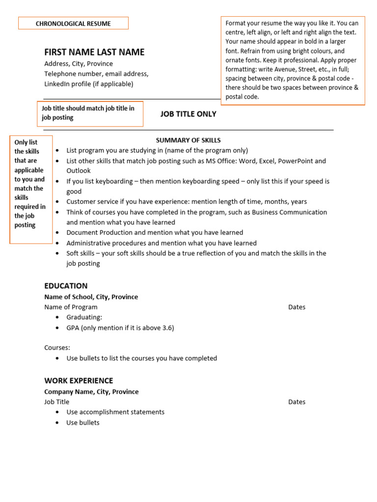 Chronological Resume Sample | PDF | Résumé | Computing