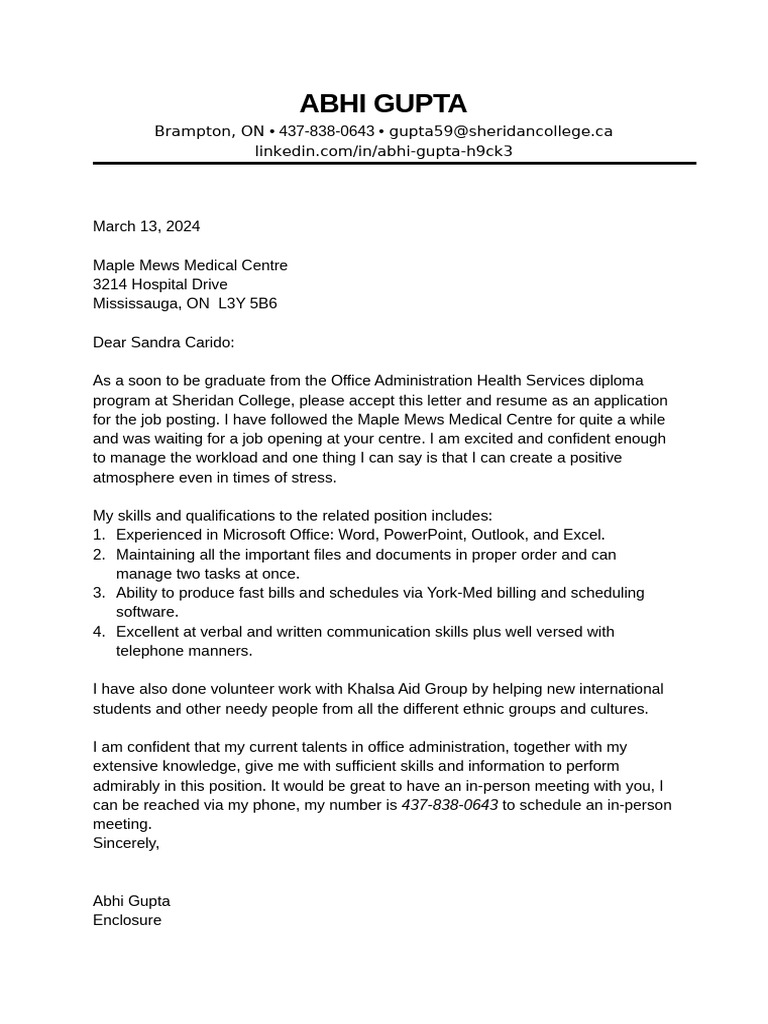 Gupta Abhi Cover Letter | PDF