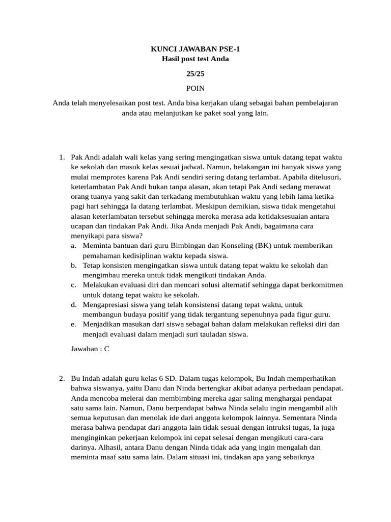 Kunci Jawaban Pse 1 | PDF