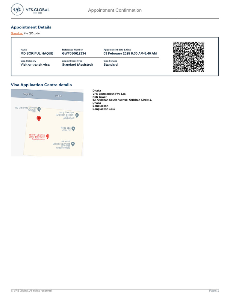VFS Global Appointment Confirmation | PDF | Government And Personhood