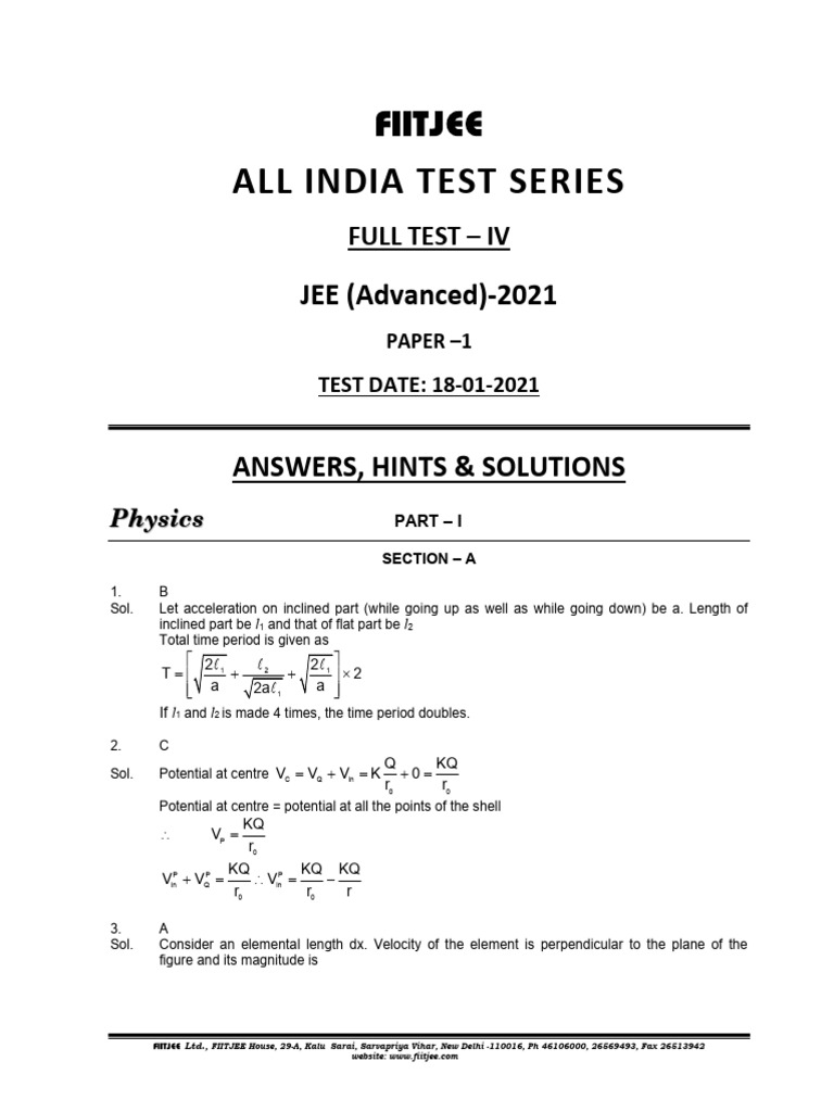 Aits-8 Jee Advanced Paper 1 Solution | PDF | Ellipse | Physics