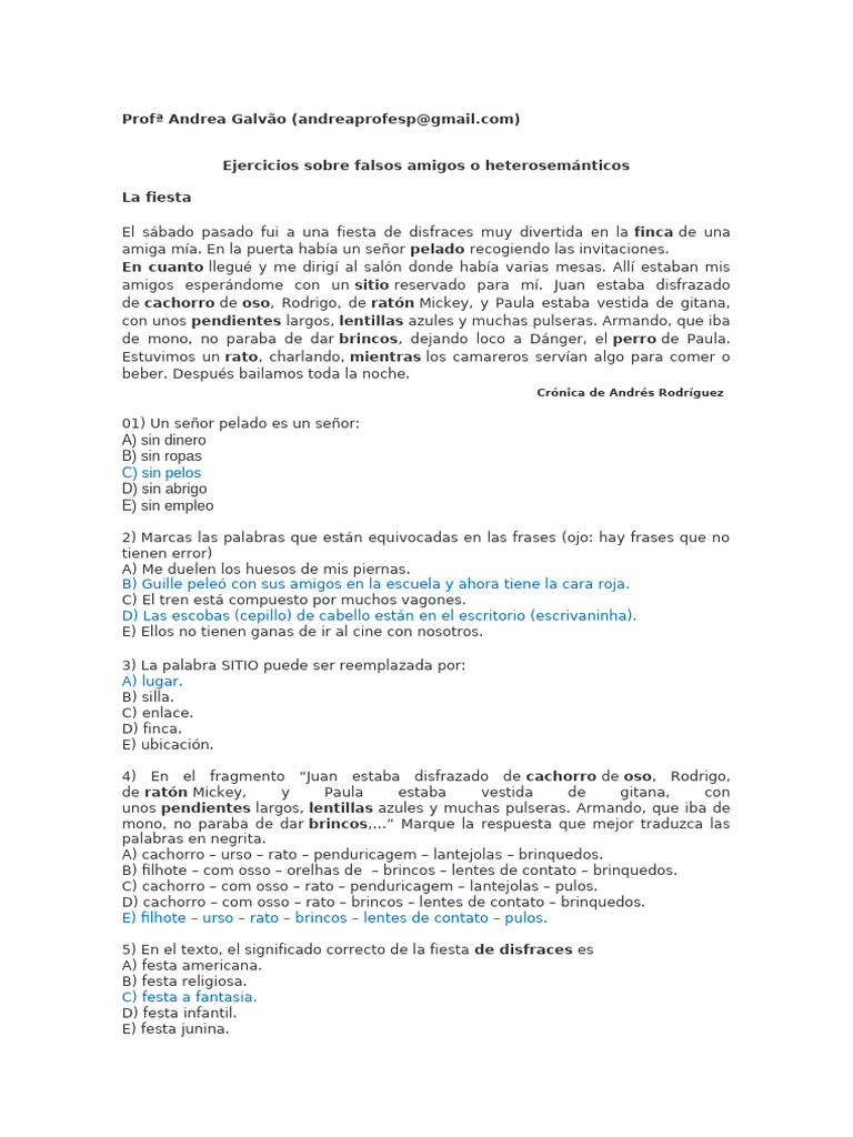 Ejercicios sobre falsos amigos en español | PDF